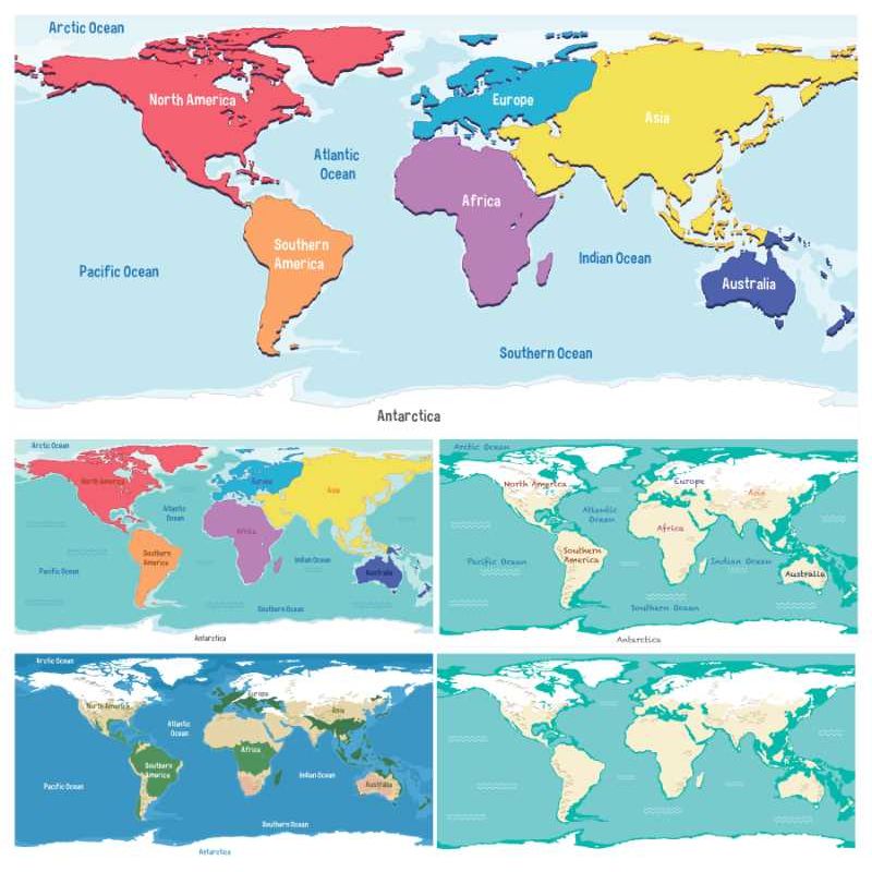 colorful cartoon map poster 24x24. – Skool Krafts