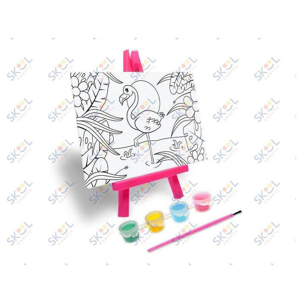 DIY Flamingo Canvas On Easel, Includes 4 Paint Pots + Brush – Skool Krafts